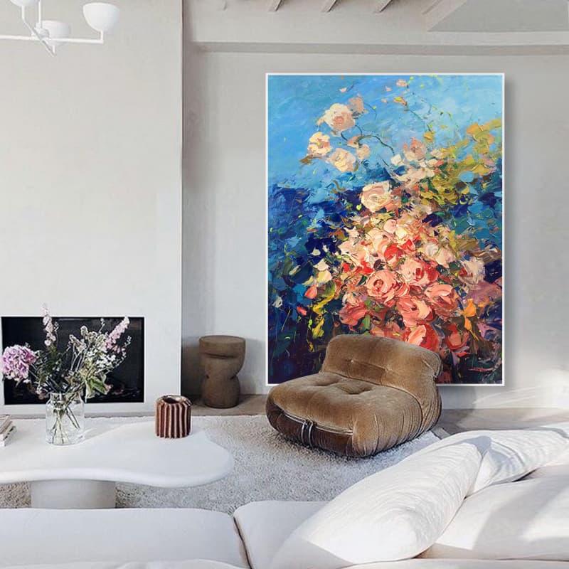 Floral Abstract Canvas Painting – Hand-Painted Wall Decor – LeYiGallery